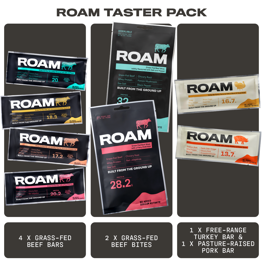 ROAM Taster Pack | Grass-Fed Beef Bars & Bites + Turkey & Pork Bars ...